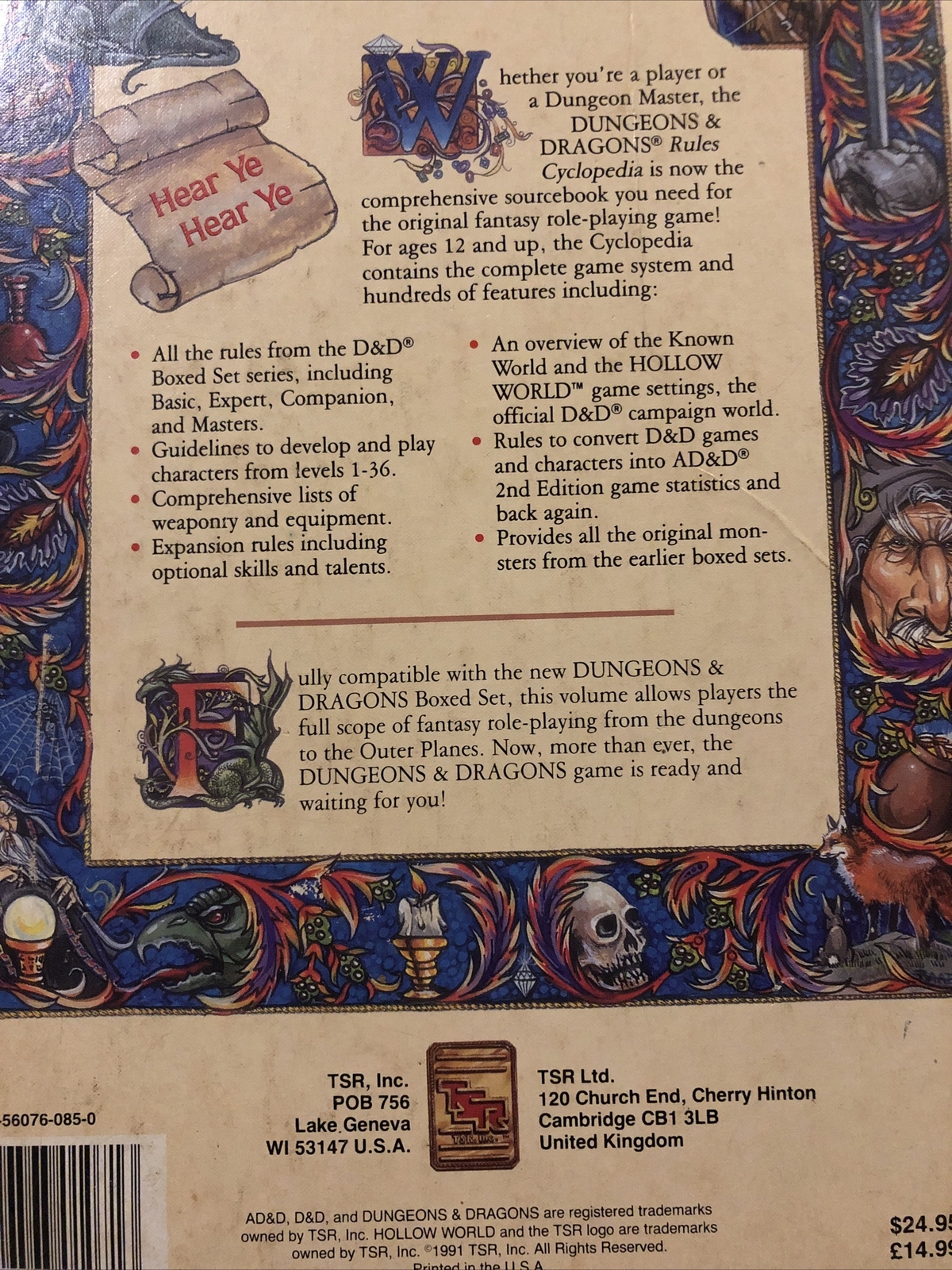 1991 Dungeons and Dragons Rules Cyclopedia D&d RPG TSR 1071 1st Edition ...