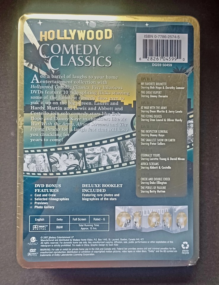 HOLLYWOOD COMEDY CLASSICS COLLECTOR'S EDITION TIN CAN 5 DVD SET BRAND ...