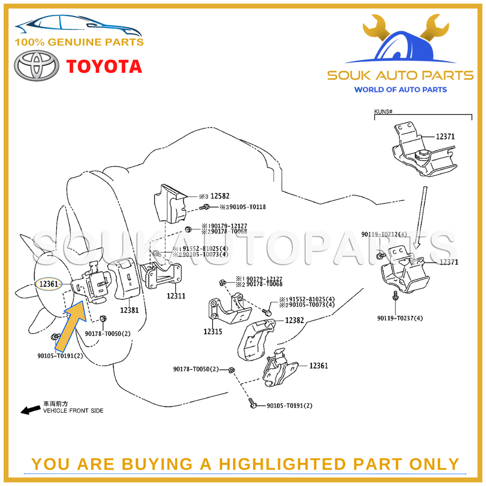 12361-0L030 Genuine Toyota INSULATOR, ENGINE MOUNTING, FRONT OEM HILUX ...