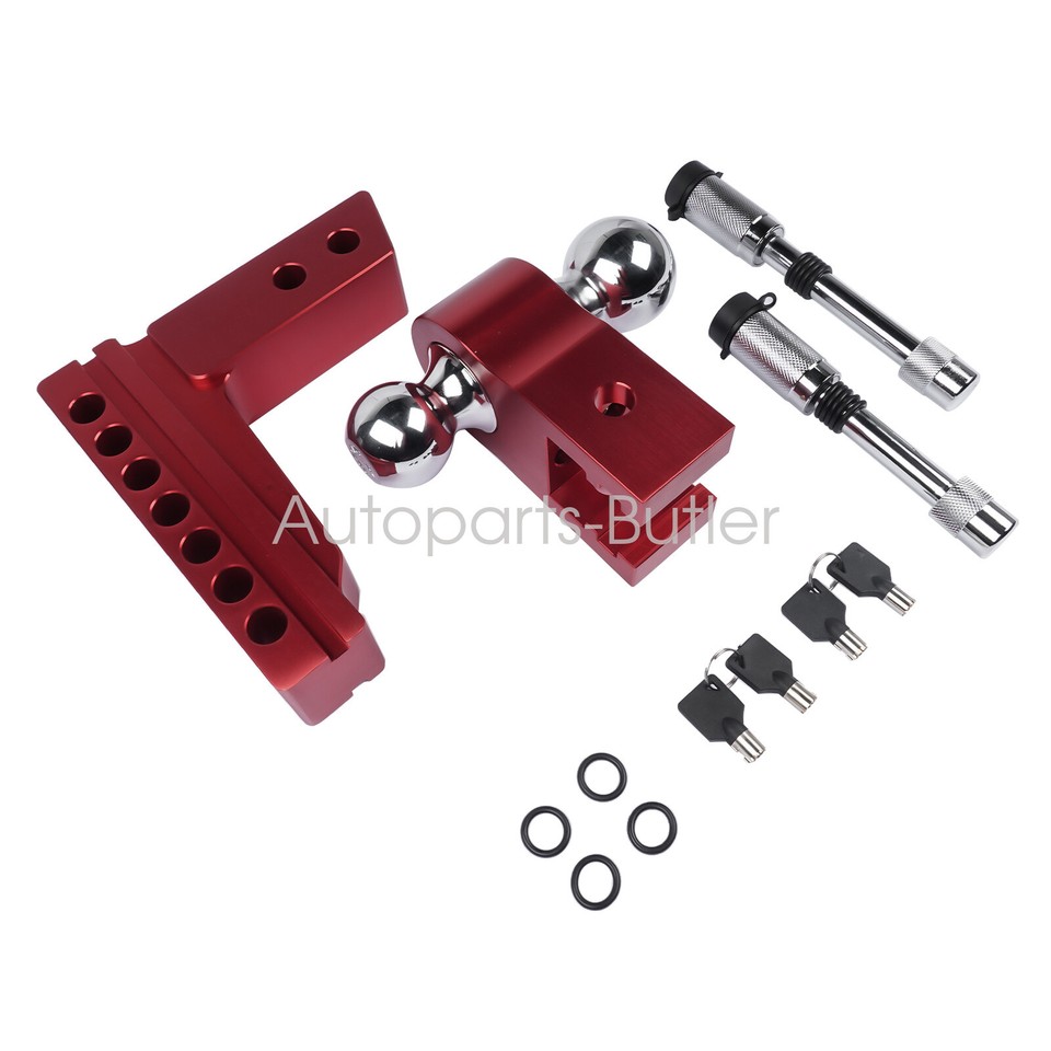Adjustable Red Trailer Hitch Fits 2" Receiver 6" Drop/Rise Drop Hitch ...