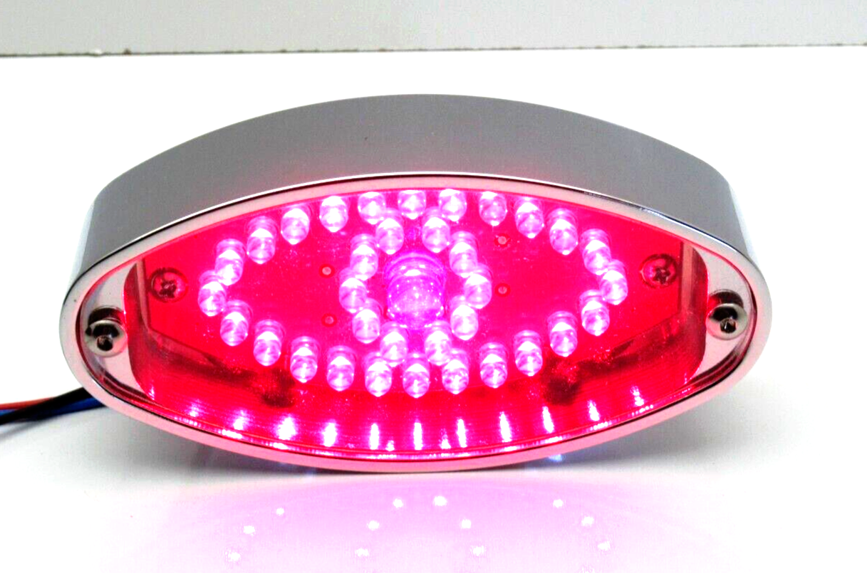CHROME OVAL LED TAIL/BRAKE LIGHT WITH 1CLEAR 1 RED LENS FOR BLUE DOT OR ...