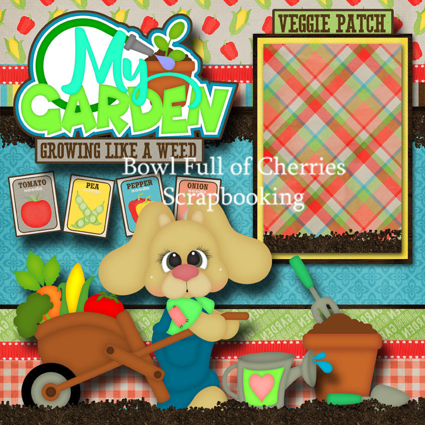 MY GARDEN backyard 2 premade scrapbook pages layout printed paper ...