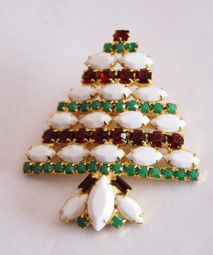 VINTAGE KENNETH LANE RHINESTONE & GLASS CHRISTMAS TREE PIN BROOCH | eBay