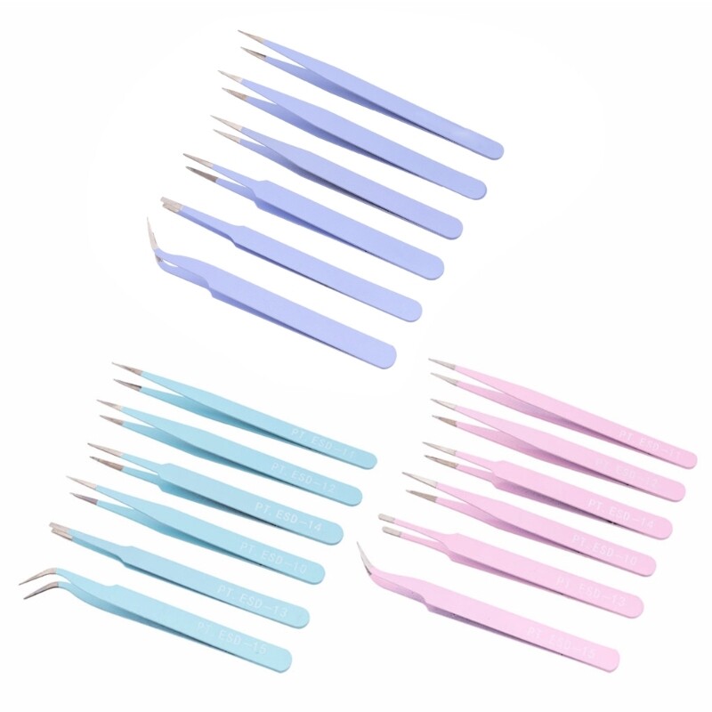 6Pcs Stainless Steel Straight Curved Tip Resin Tweezer Nipper Kit ...