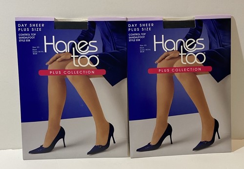 Vintage Hanes Too Control Top Pantyhose Plus Size 3Q Black Lot Of 2 NOS ...