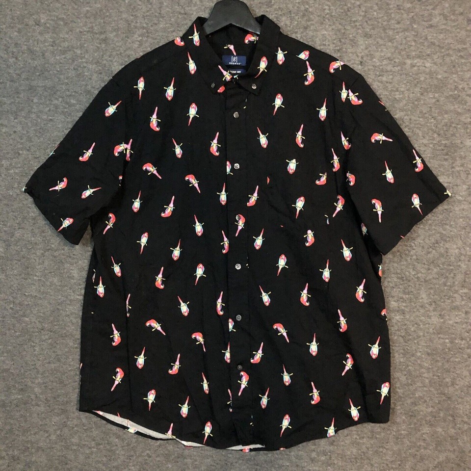 Parrot Shirt Mens XL Black Hawaiian S/SLV Classic Fit 46-48 George ...