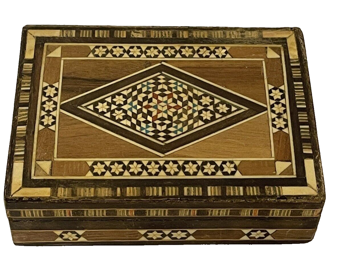 Vintage Wood Inlaid Handmade Wooden Inlay Rectangle Box | eBay