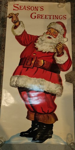 HUGE Vintage Seasons Greetings 76 x 36 Dept Store Christmas Santa Door ...