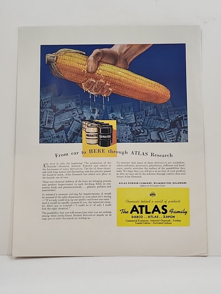 1940 Atlas Powder Company Fortune WW2 Print Ad Corn Mannitol Sorbitol ...