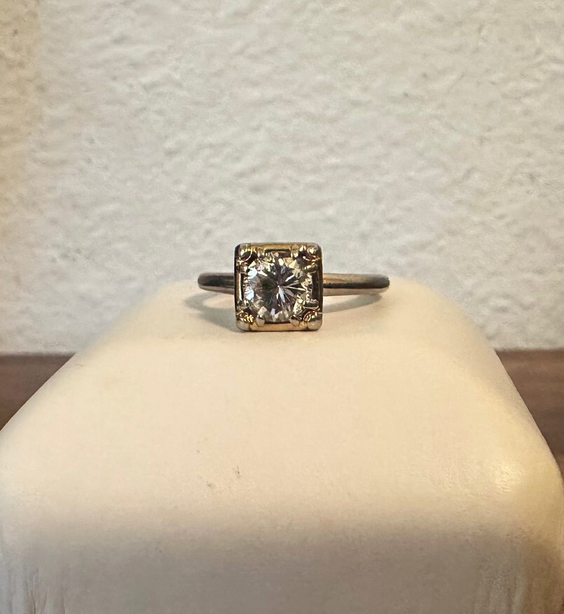 Antique Signed 950 Palladium & 14k Gold .83 ct Euro C… - Gem