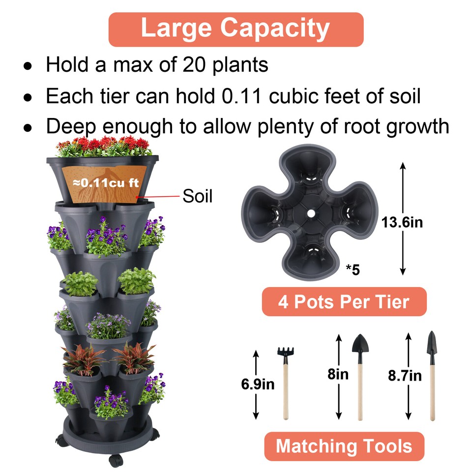 Vertical Gardening Stackable Planter for Strawberries Flowers Herbs ...