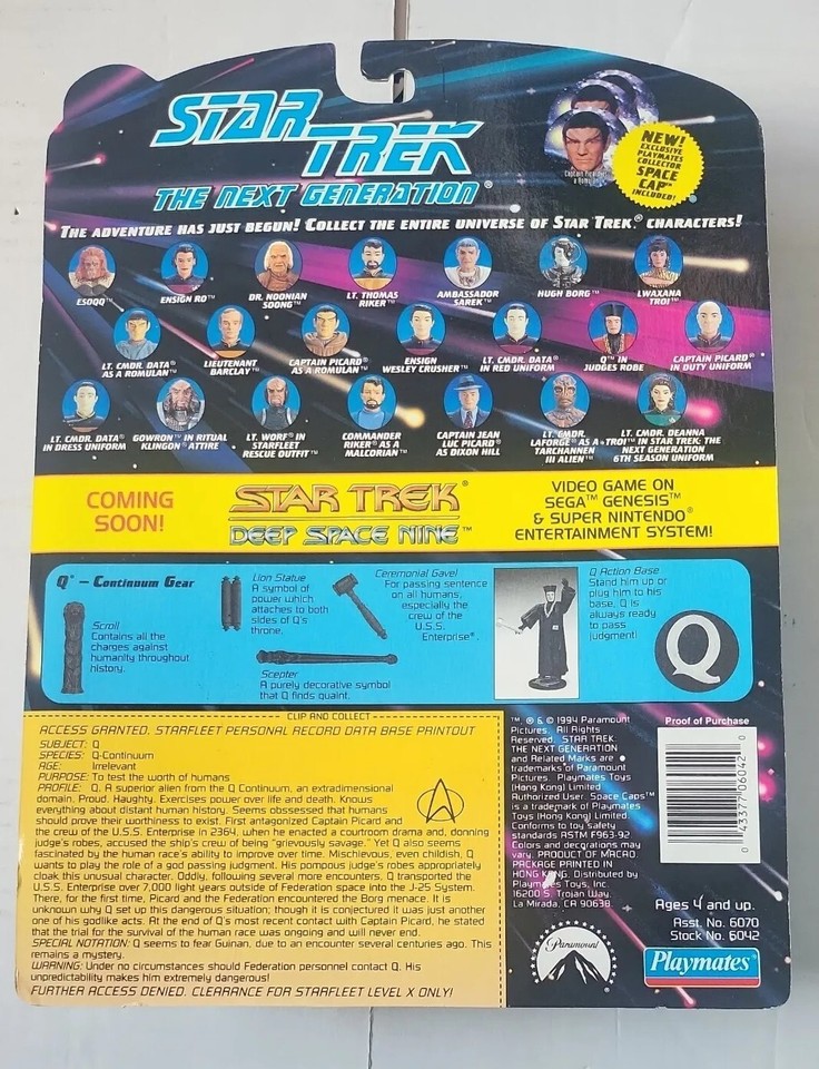 Star Trek TNG Q JUDGES ROBE 7th Season Playmates 5" Figure 1994 *Bubble ...