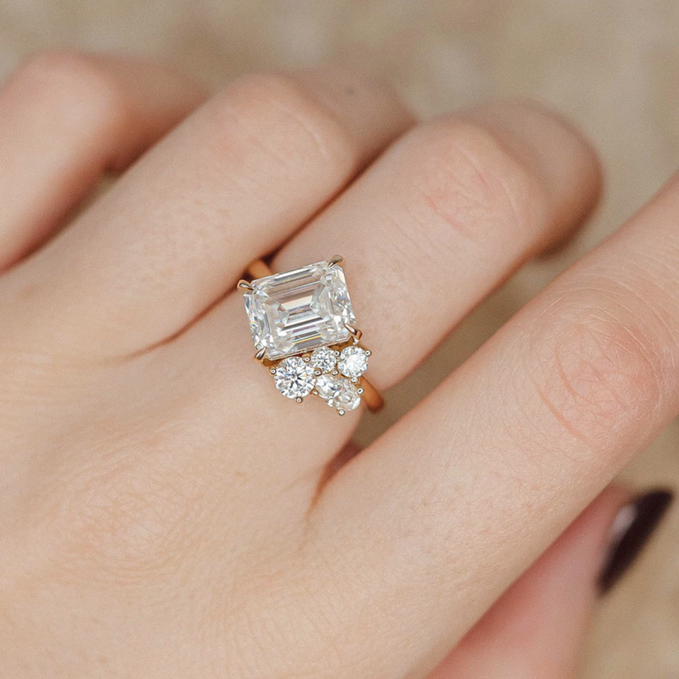 2.20 Ctw Emerald Cut Cluster Moissanite Engagement Ring Wedding ...