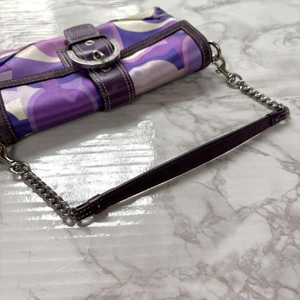 Coach Mega Signature Soho Stone Ribbon Shoulder Bag Purple With charm ...