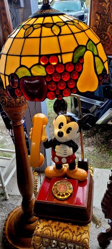 1970's Mickey Mouse Disney Rotary Dial Telephone Lamp Tiffany Style ...