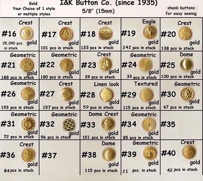 8 to 1000 pcs. Antique Gold Metal 5/8" (15mm) Blazer Buttons - for ...