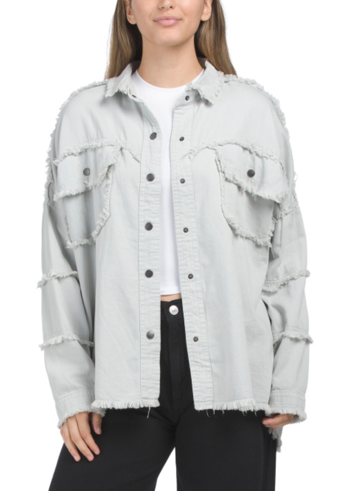 NWT Elan Women's Gray Button Up Distressed Rock & Roll Jacket - Size ...
