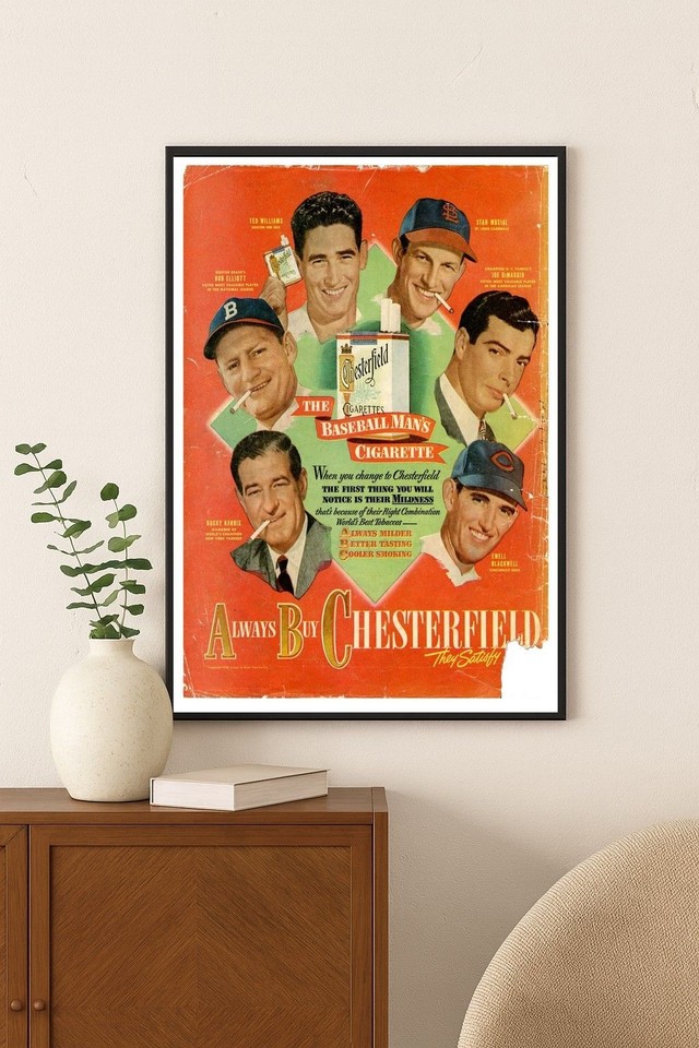 ⚾️ Chesterfield Baseball Cigarette Poster - Mid-Century Vibes 24x36” | eBay