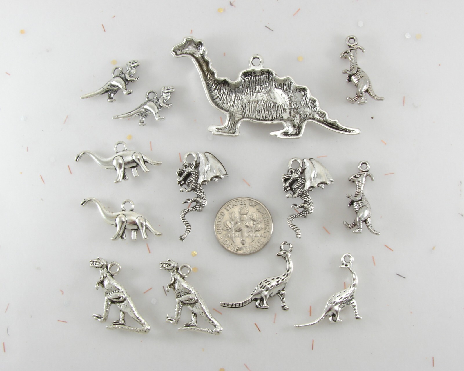 DINOSAUR 3D Charms T-Rex Brontosaurus Hammerhead Flying Creature ...