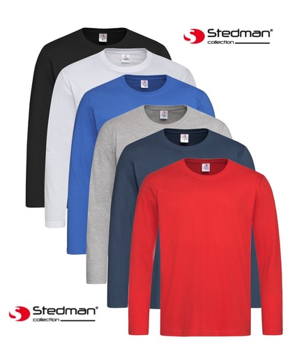 Stedman Mens Plain Long Sleeve Cotton Tee T-Shirt Tshirt No Logo Blank ...