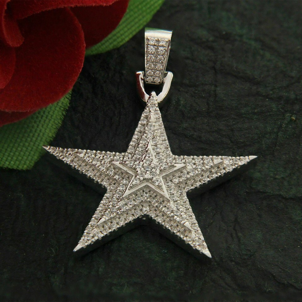 1.27 CT Micro Pave Round Cut Diamond 14K White Gold Finish Cluster Star ...