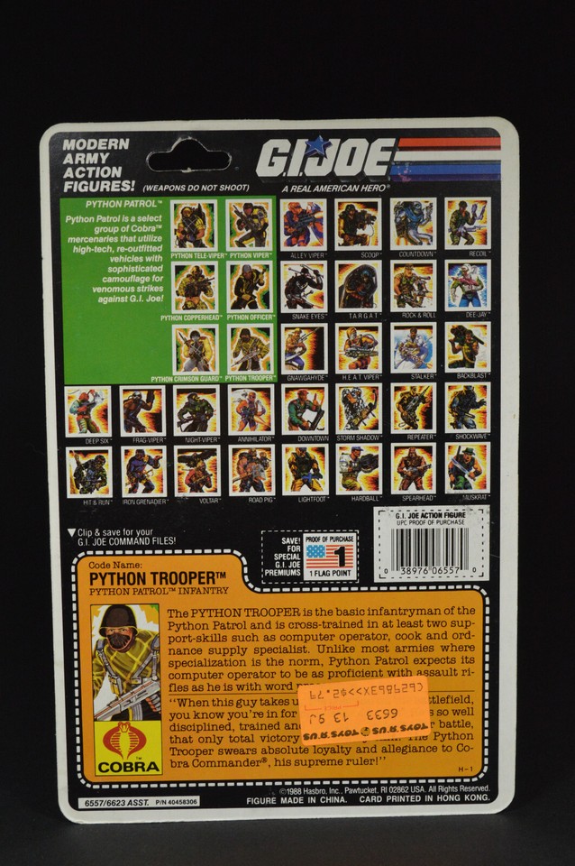 Vintage Cobra GI Joe ARAH 1989 Python Patrol Trooper Uncut Retail File ...