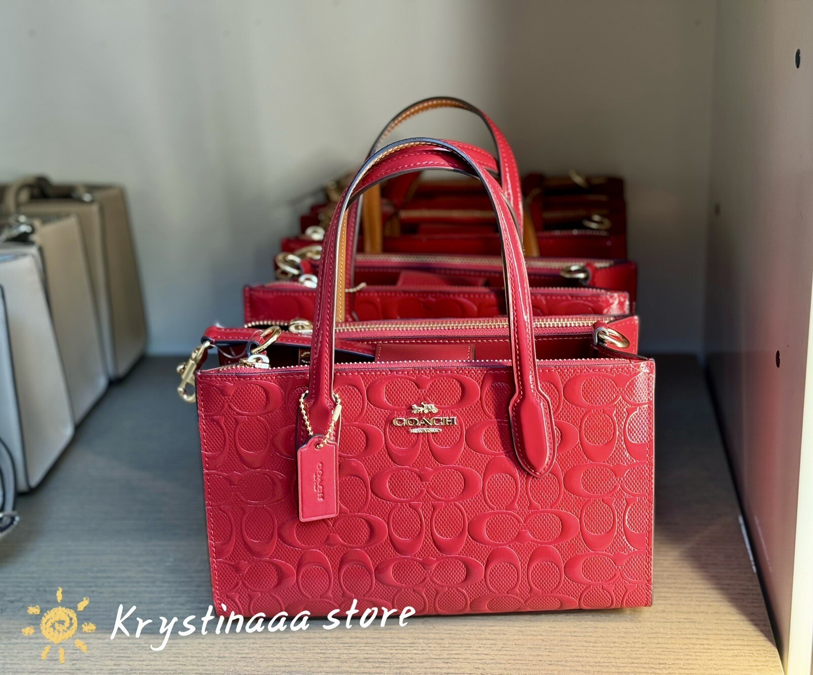 NWT Coach Nina Small Tote Bag In Signature Leather in Red CV400 | eBay