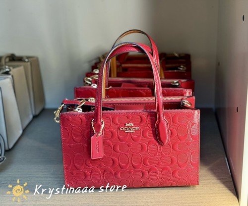 NWT Coach Nina Small Tote Bag In Signature Leather in Red CV400 | eBay