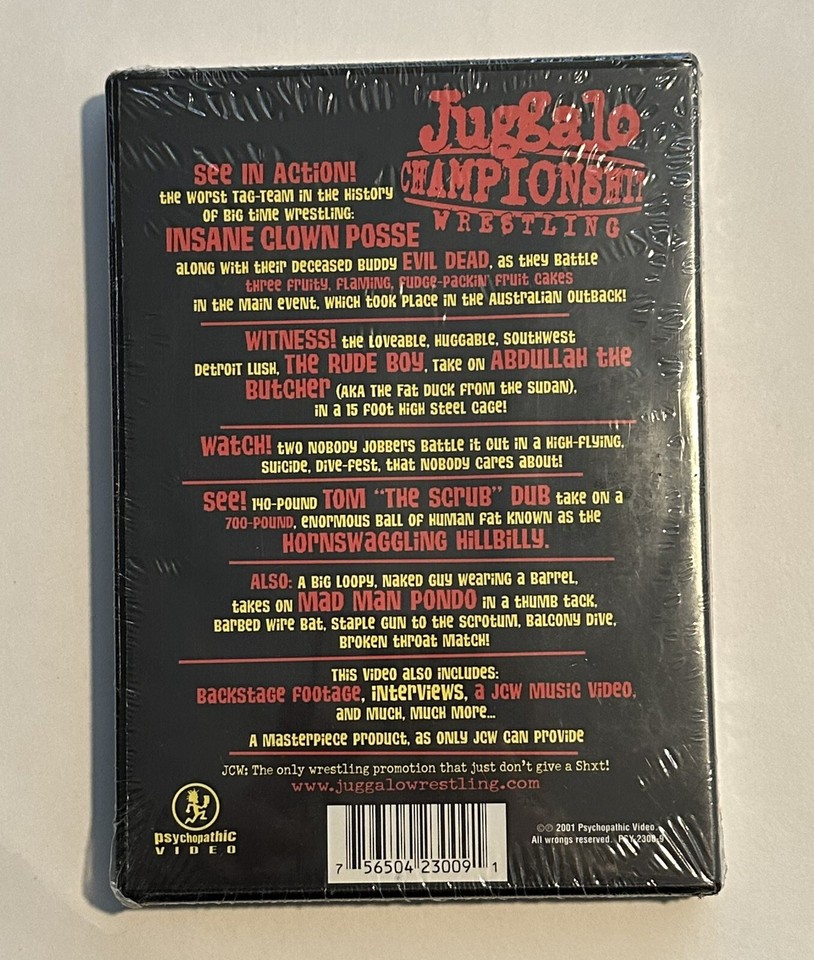 JCW JUGGALO WRESTLING VOL 2 DVD INSANE CLOWN POSSE ICP ECW AEW WWE RARE ...