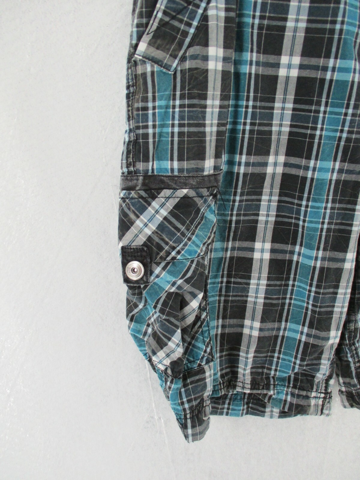 MK Machine Men's Shorts 32 Cargo Plaid Black Green Bo… - Gem