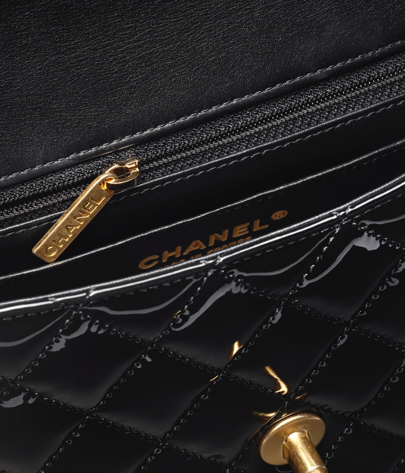 New 22K CHANEL Quilted Patent Leather Mini Flap Bag Gold COCO Chain ...