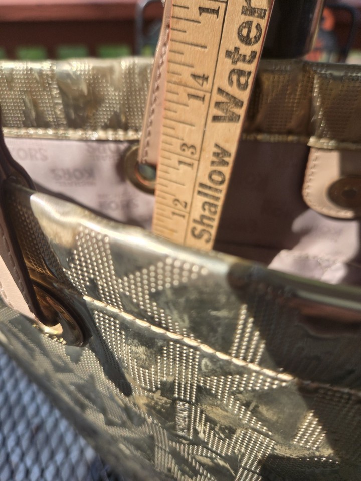 Michael Kors Signature Metallic Gold Leather Handbag Tote Bag Large ...