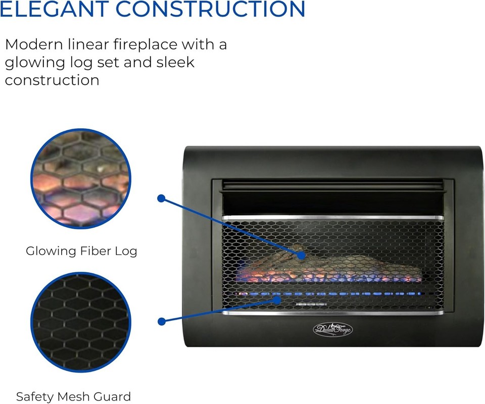 Ventless Linear Wall Gas Fireplace - 26,000 BTU, T-STAT, Model DF300L ...