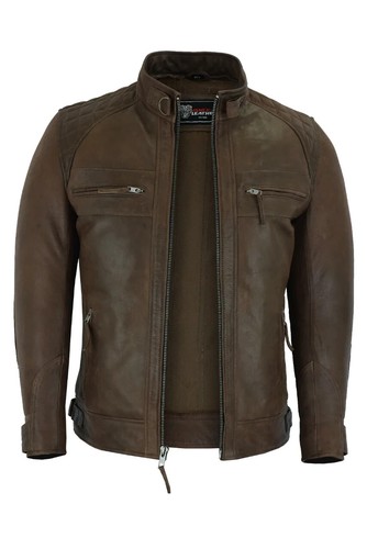 Vance Leathers Men's Cafe Racer Gatsby Waxed Lambskin Motorcycle Jacket ...