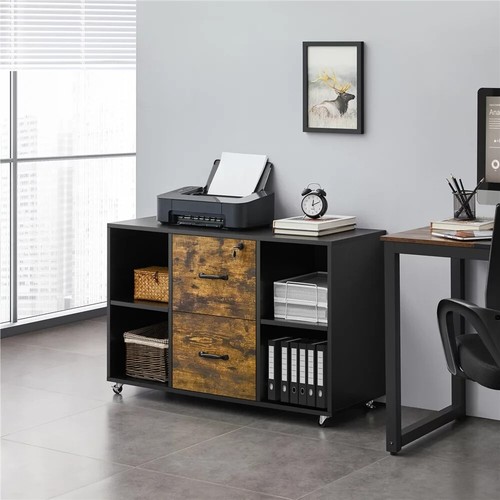 Rolling Filing File Cabinet with 2 Drawers Side Cubbies Black Shelves ...