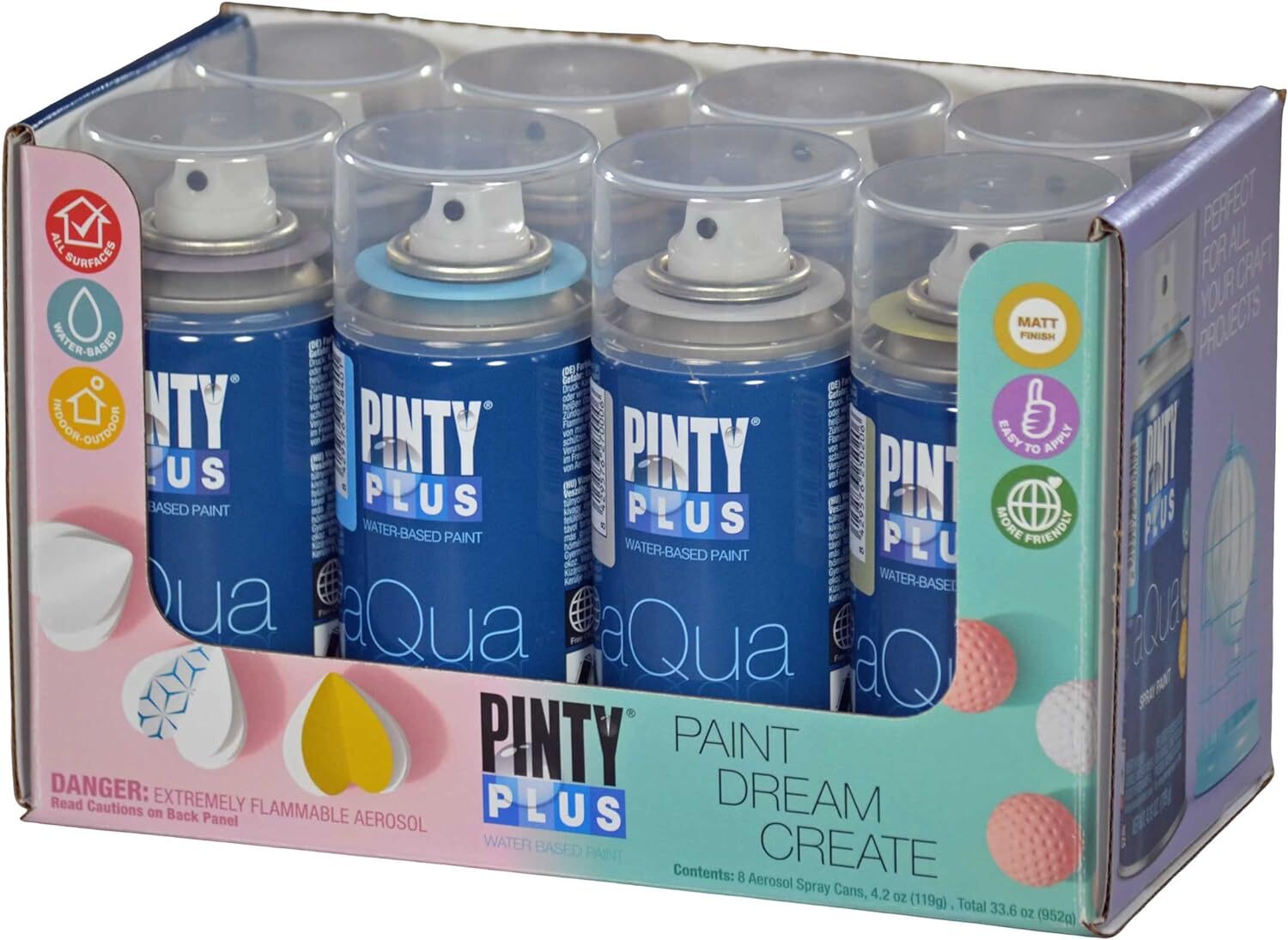 Pintyplus Aqua Spray Paint - Art Set of 8 Water Based 4.2oz Mini Spray ...