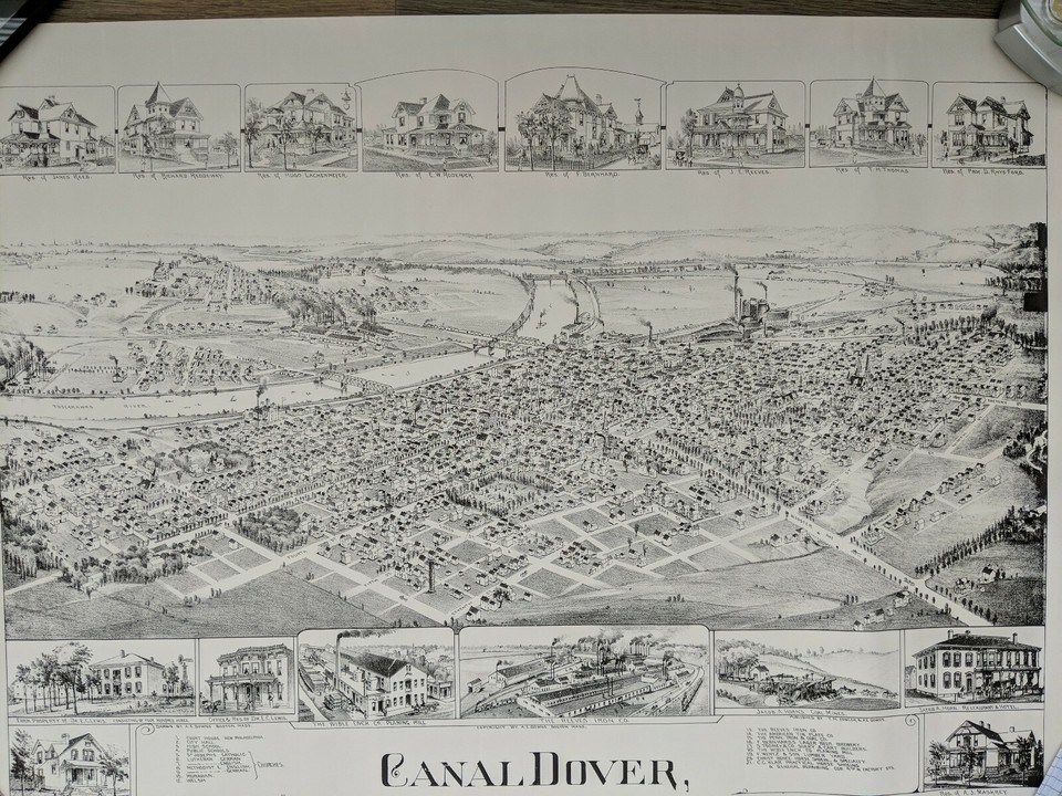 Canal Dover, Tuscarawas County, Ohio Antique Birdseye Map Poster 19x25 ...