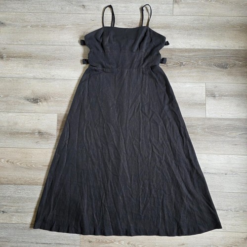 WAYF Maxi Dress Womens Black Side Cut Out Bow A-Line Smocked Lined M ...