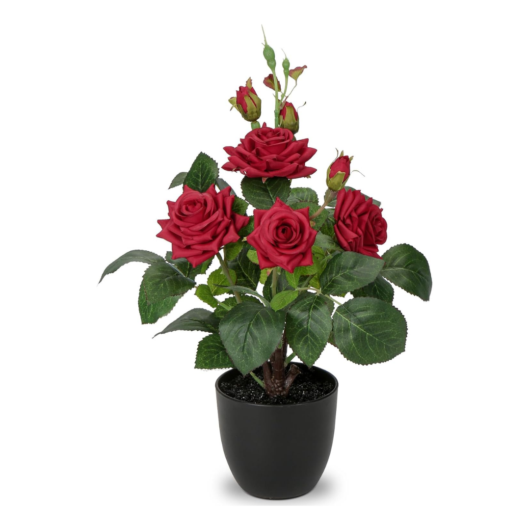 Artificial Rose Bush Tree Potted Plant Red Faux Flowers Home Decor ...