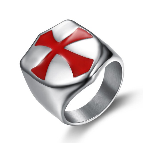 Red Enamel Cross Crusades Knight Templar Shield Ring Stainless Steel ...