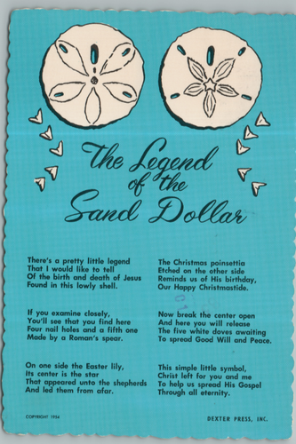 Vintage Postcard The Legend Of The Sand Dollar Poem Keyhole Urchin | eBay