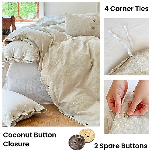 100% Duvet Cover Set 3pcs with Coconut Button Closure California King ...