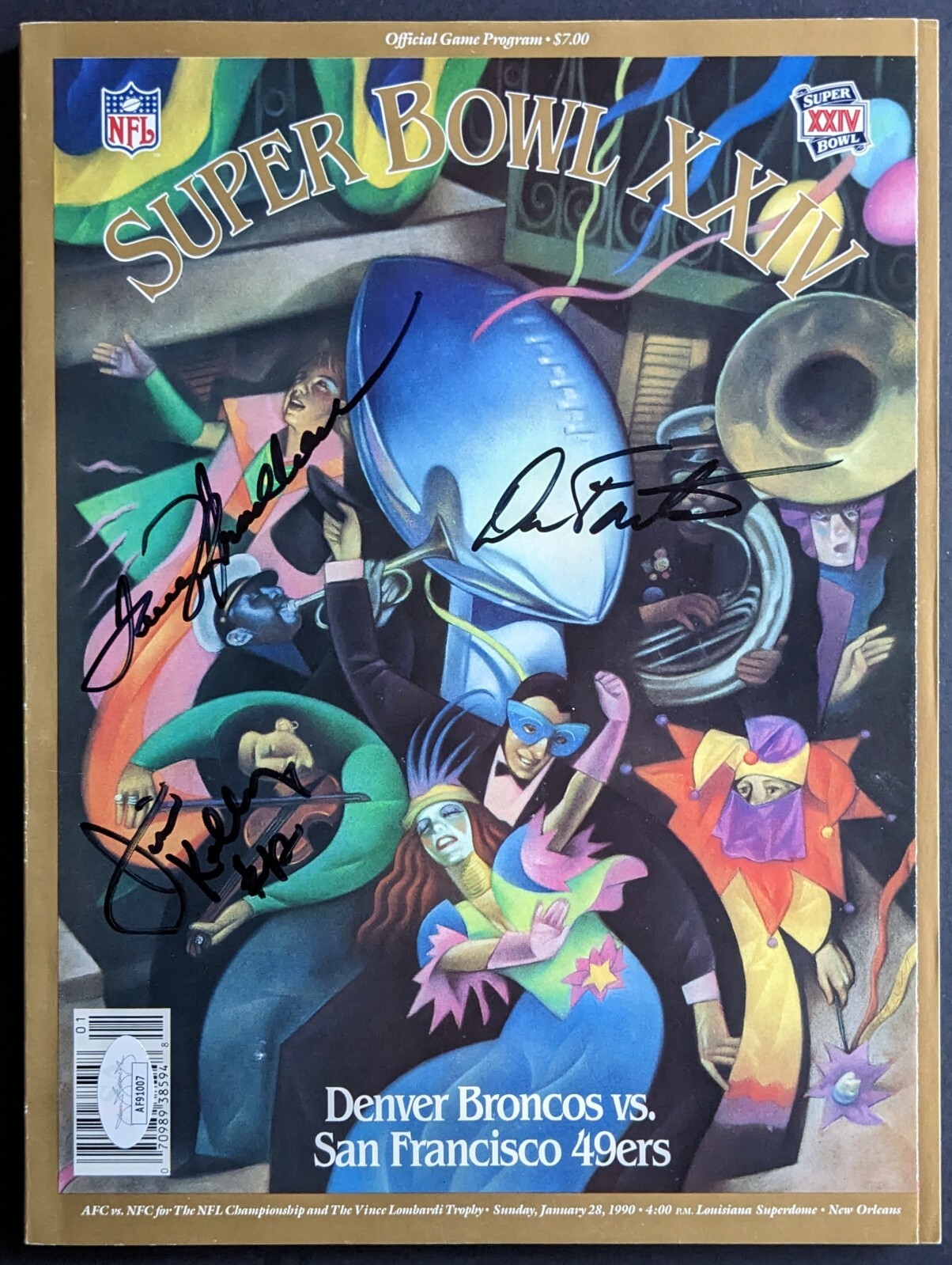 Autographed Terry Bradshaw Dan Fouts Jim Kelly Super Bowl XXIV Program ...