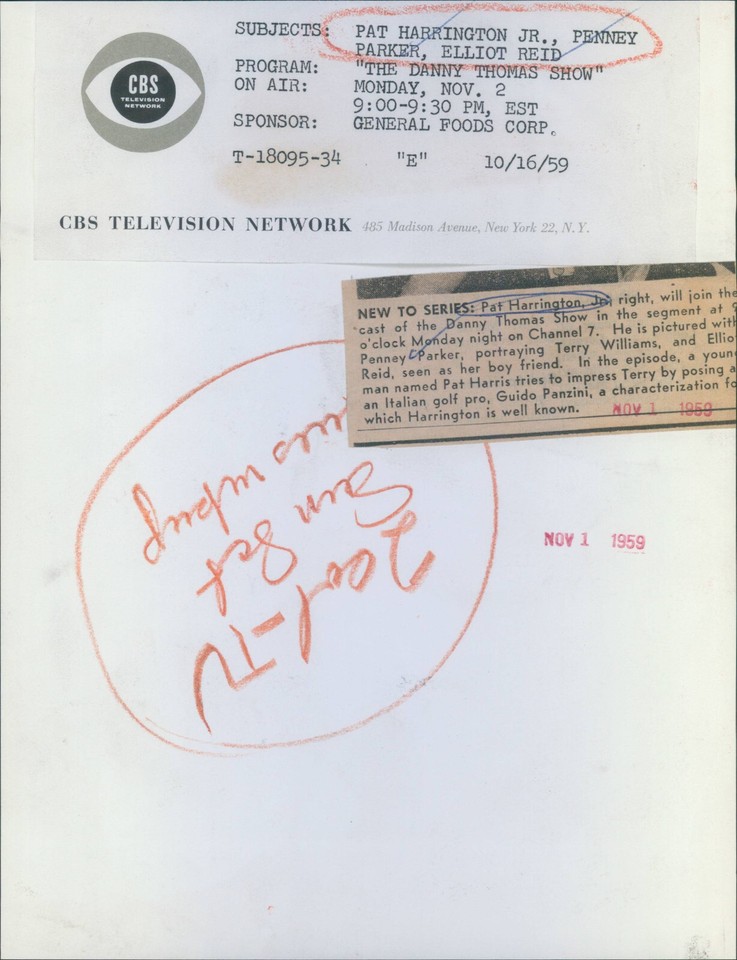 1959 Press Photo Actor Penney Parker and Cast in "The Danny Thomas Show ...