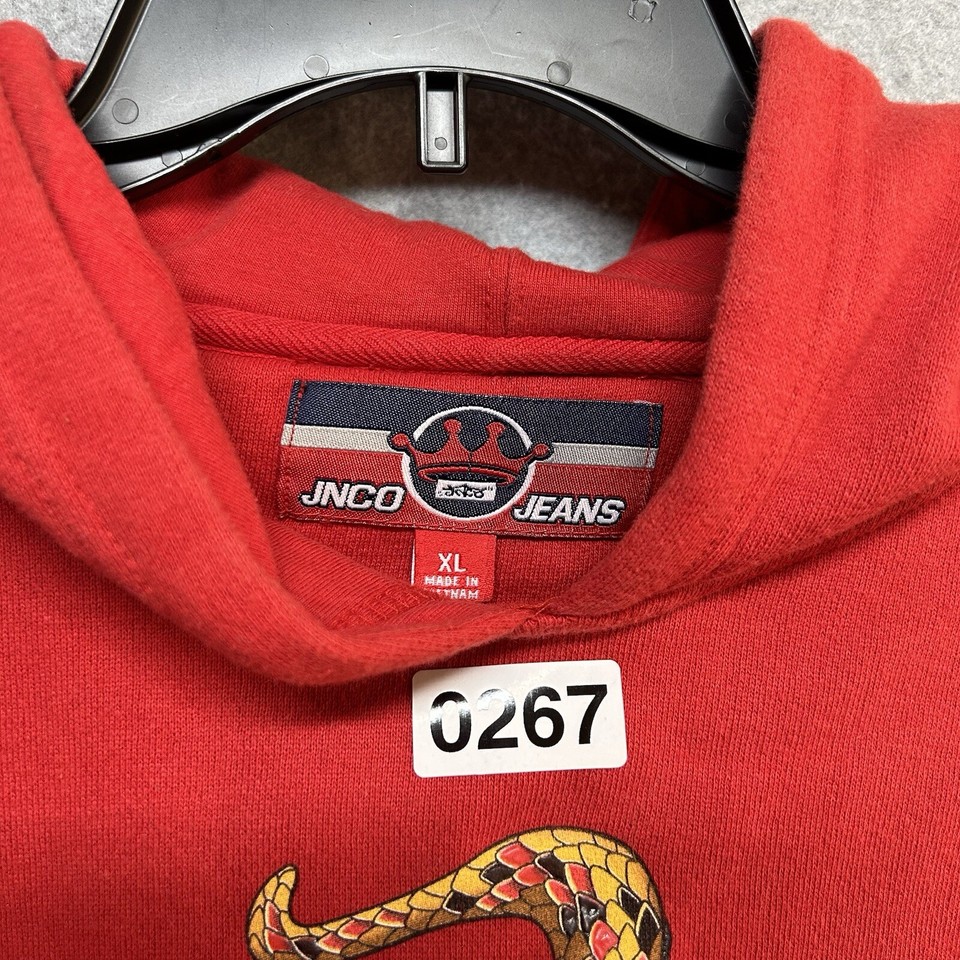 Vintage JNCO Jeans Snake Logo Hoodie 90s Y2K Sweatshirt Size XL Red Big ...