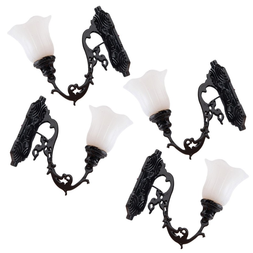 4 Pcs Miniature Wall Light Model Black ABS Warm Yellow Light for Scene ...