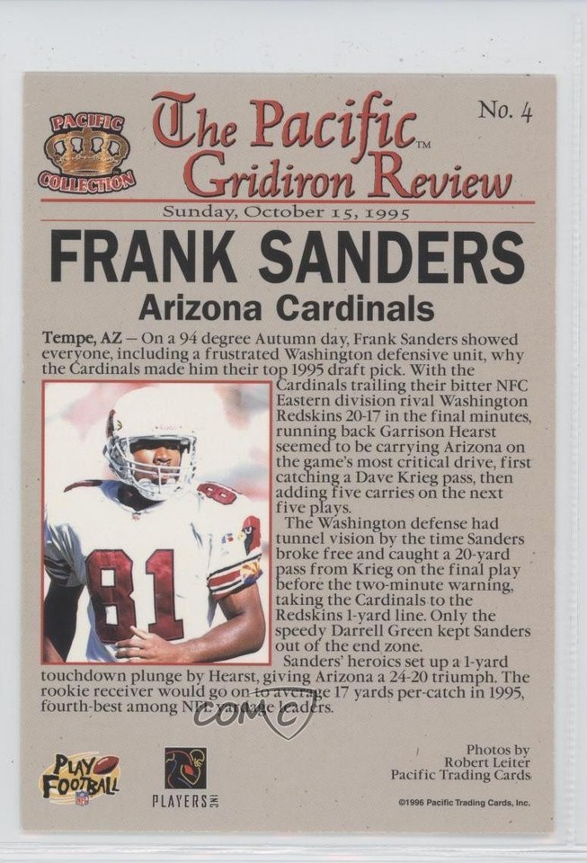 1996 Pacific Pure NFL Gridiron Red Frank Sanders #4 | eBay