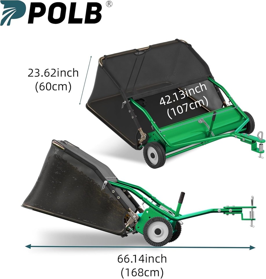 Tow Behind Lawn Sweeper 42" / 48" Leaf Collector Grass Yard Tool Green ...