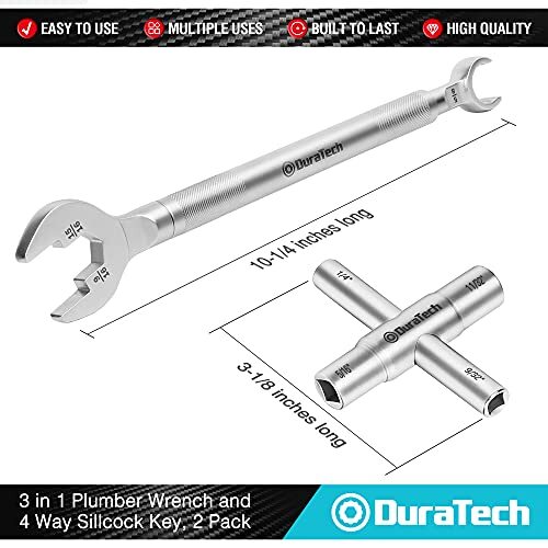 3 in 1 Plumber wrench & 4 Way Sillcock Key, 2 Pack for Valve,Faucet ...