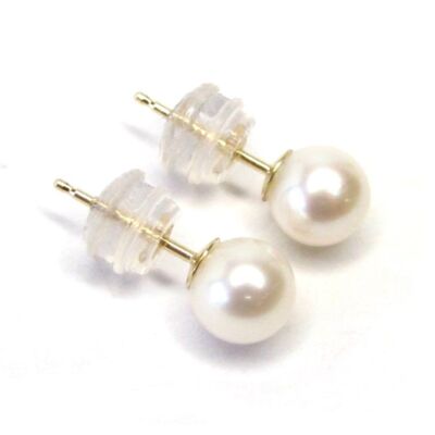 5-5.5mm AAA Japanese Akoya White Pearl Earring Studs in 14K Yellow Gold | eBay